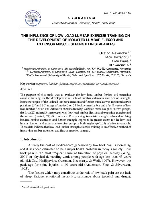 (PDF) The Influence of Low Load Lumbar Exercise Training on the ...