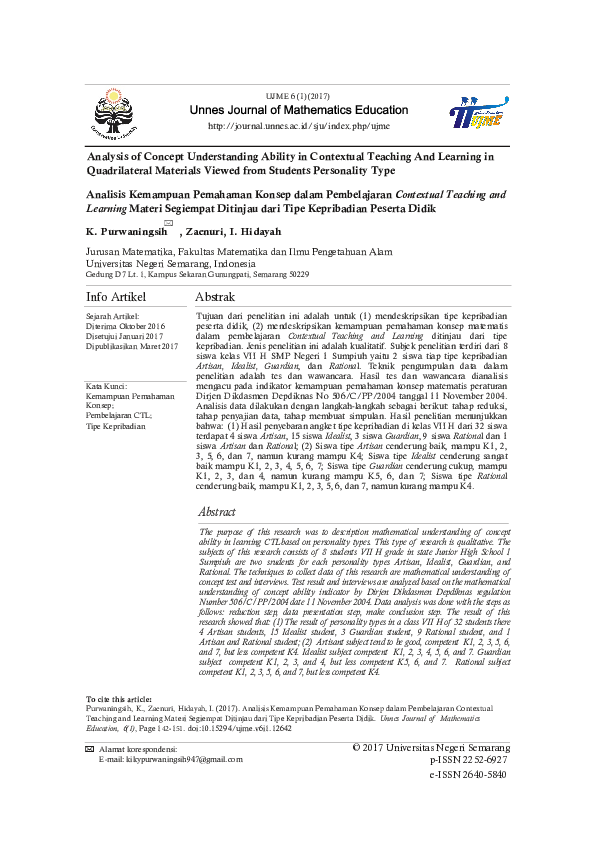 (PDF) Analysis of Concept Understanding Ability in Contextual Teaching ...