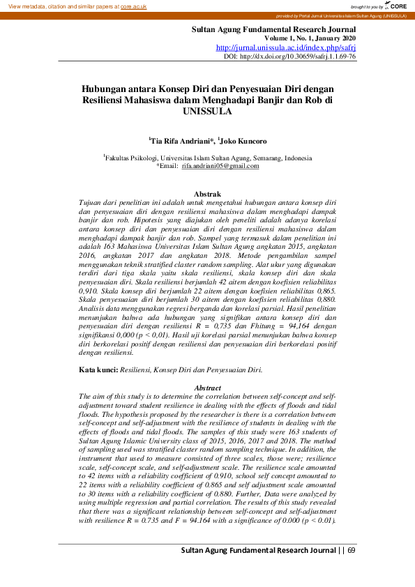 (PDF) Hubungan antara Konsep Diri dan Penyesuaian Diri dengan Resiliensi Mahasiswa dalam ...