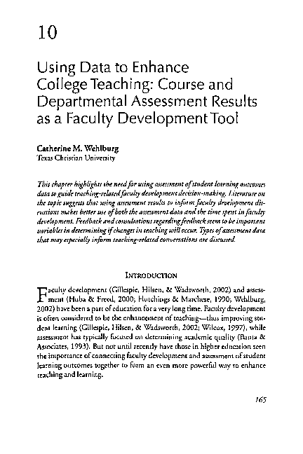 (PDF) 10: Using Data to Enhance College Teaching: Course and Departmental Assessment Results as ...