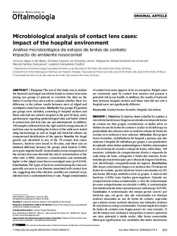 (PDF) Bacterial Contamination in Contact Lens Cases