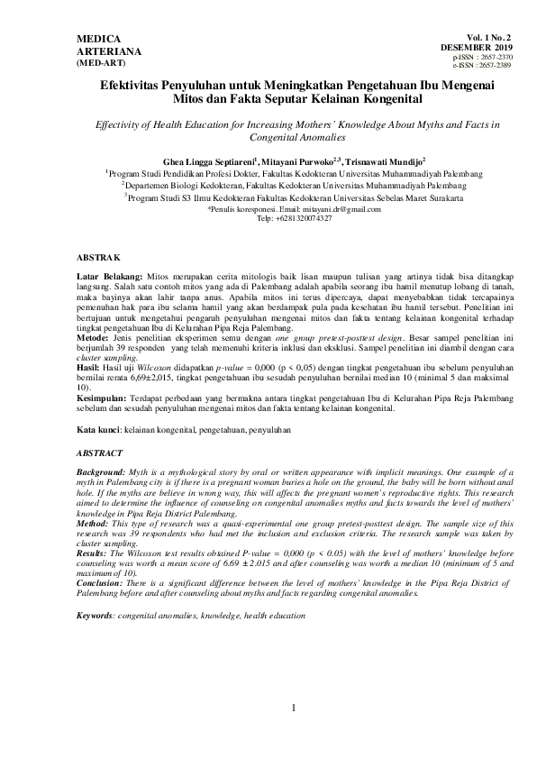 (PDF) Efektivitas Penyuluhan Untuk Meningkatkan Pengetahuan Ibu Mengenai Mitos Dan Fakta Seputar ...