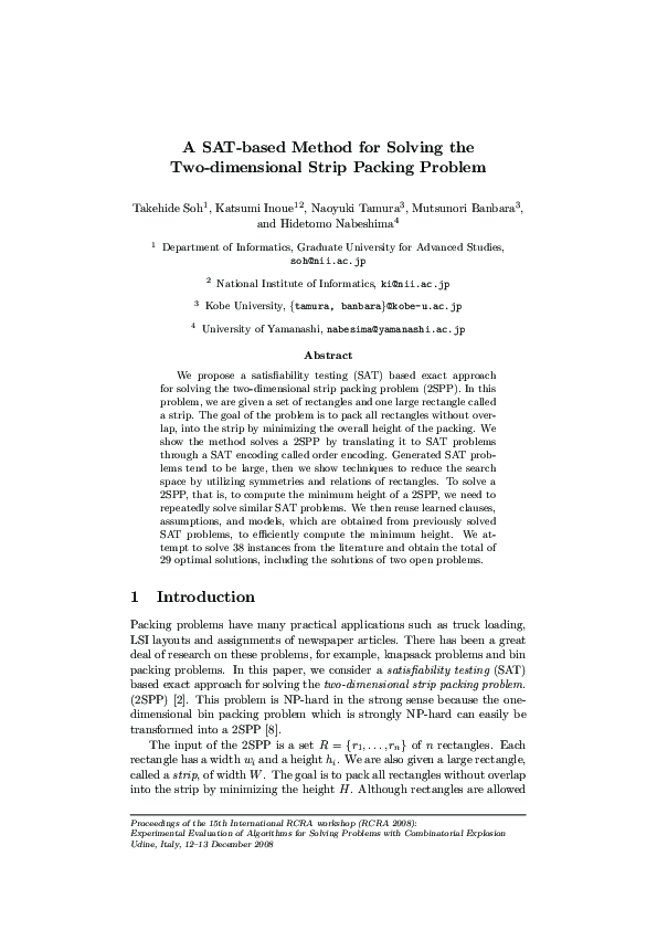 (PDF) A SAT-based Method for Solving the Two-dimensional Strip Packing ...