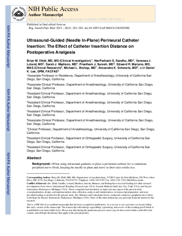 (PDF) Ultrasound-Guided (Needle-in-Plane) Perineural Catheter Insertion