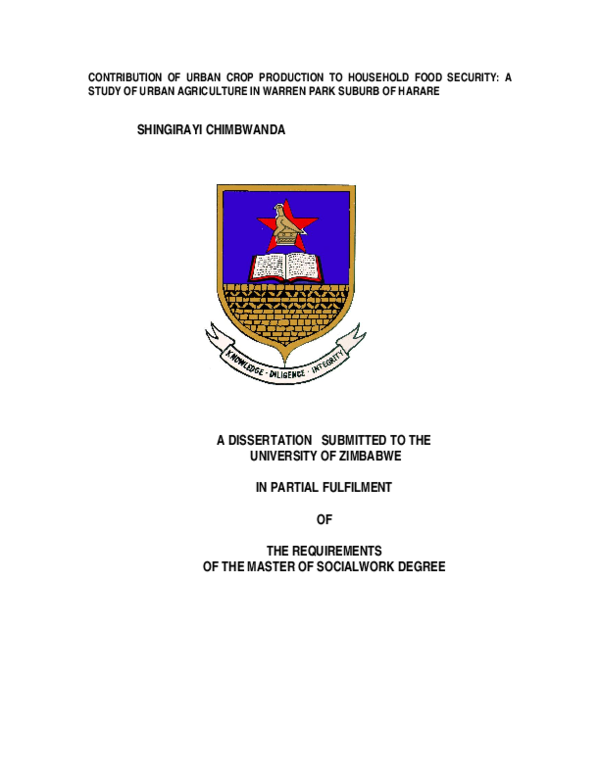 (PDF) Contribution of urban crop production to household food security ...