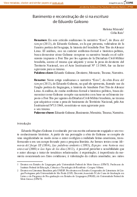 (PDF) Banimento e reconstrução de si na escritura de Eduardo Galeano