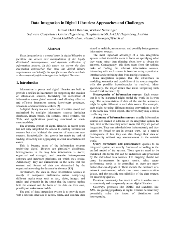 (PDF) Data Integration In Digital Libraries: Approaches a Nd Challenges
