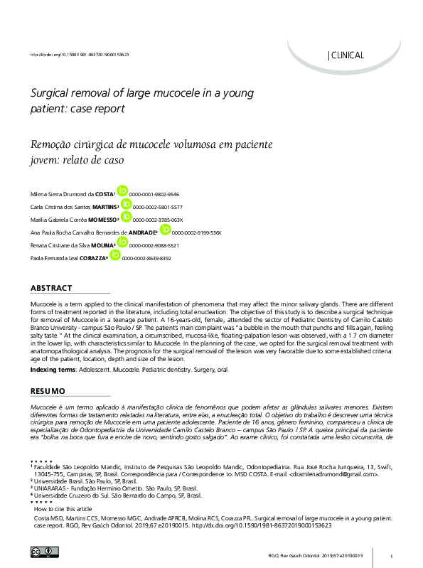 (PDF) Surgical removal of large mucocele in a young patient: case ...