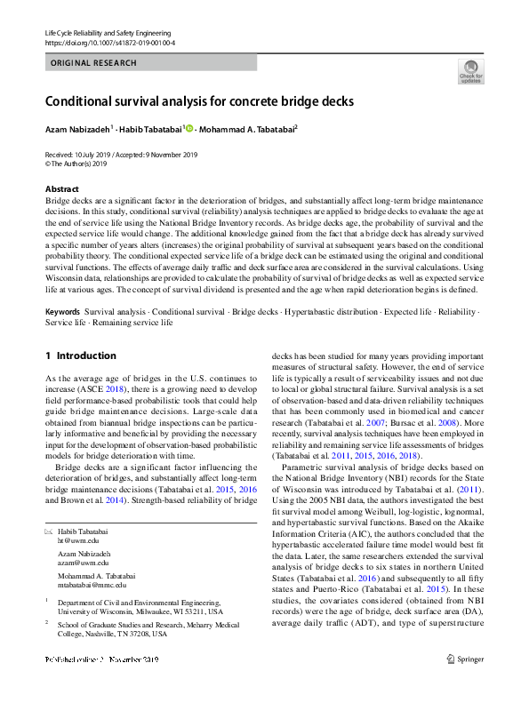 (PDF) Conditional survival analysis for concrete bridge decks