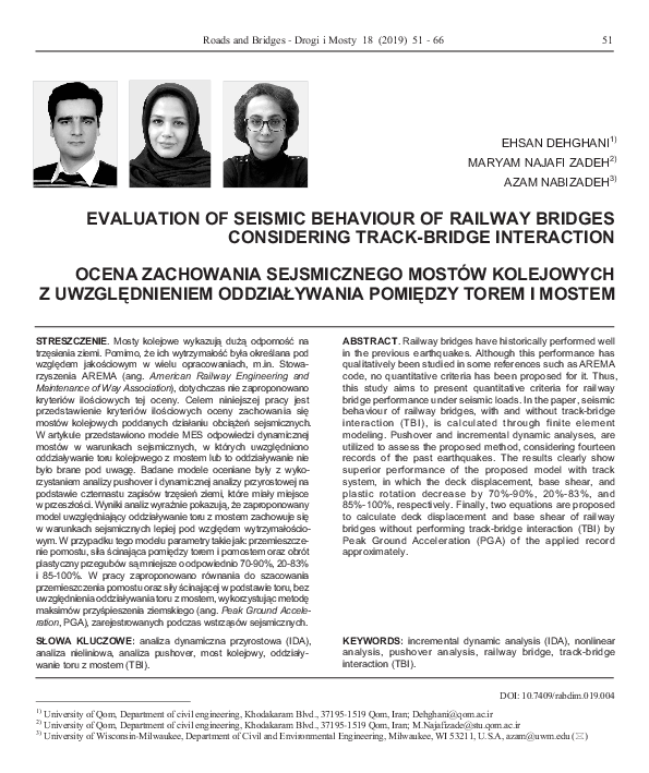 Pdf Evaluation Of Seismic Behaviour Of Railway Bridges Considering Track Bridge Interaction 