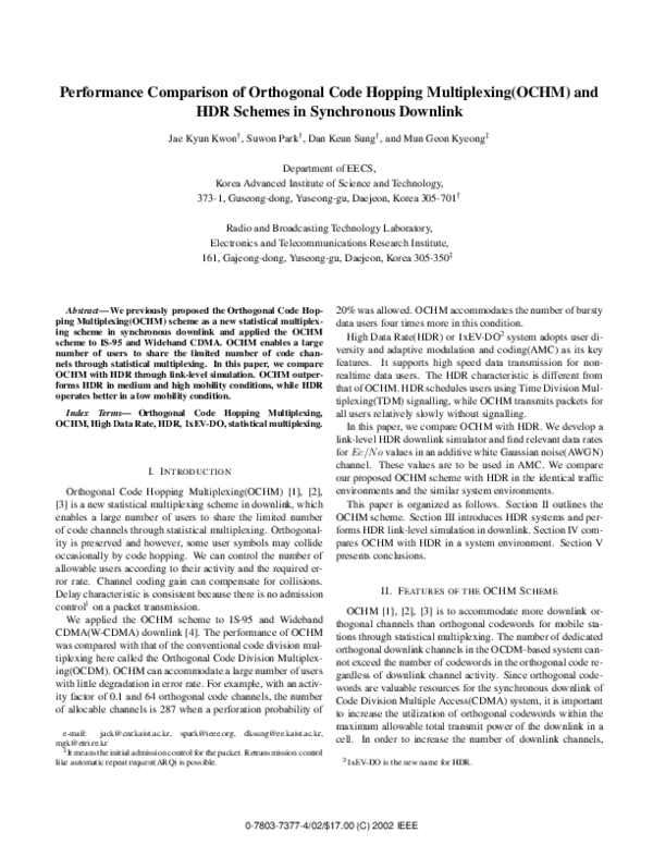 (PDF) Performance comparison of orthogonal code hopping multiplexing ...