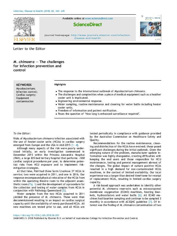 (PDF) M. chimaera – The challenges for infection prevention and control