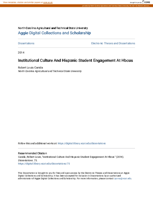 (PDF) Institutional Culture and Hispanic Student Engagement at HBCUs