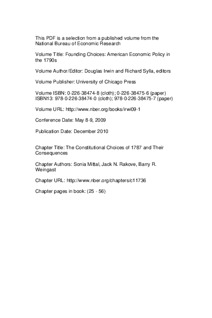 (PDF) The Constitutional Choices of 1787 and Their Consequences