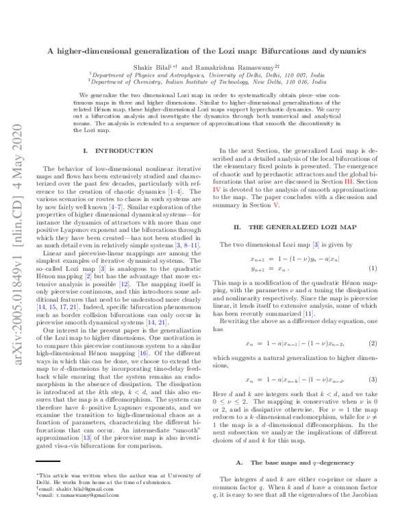 (PDF) A higher-dimensional generalization of the Lozi map: bifurcations and dynamics