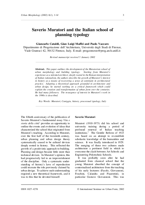 (PDF) Saverio Muratori and the Italian school of planning typology
