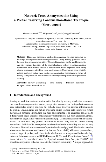 (PDF) Network Trace Anonymization Using a Prefix-Preserving Condensation-Based Technique (Short ...