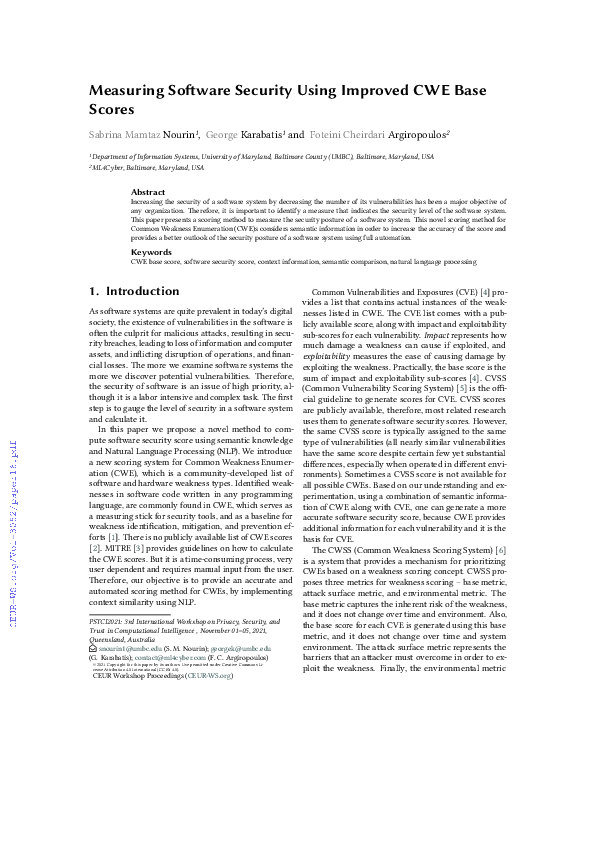 (PDF) Measuring Software Security Using Improved CWE Base Score