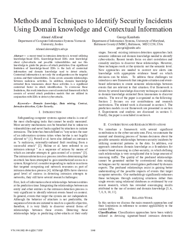 (PDF) Methods and techniques to identify security incidents using domain knowledge and ...