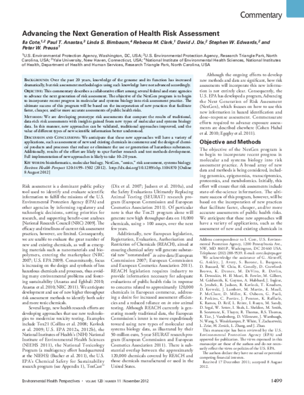 (PDF) Advancing the Next Generation of Health Risk Assessment | ila ...