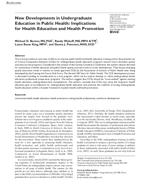 (PDF) New Developments in Undergraduate Education in Public Health