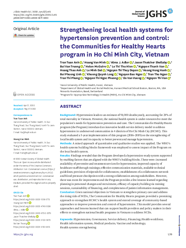 (PDF) Strengthening local health systems for hypertension prevention ...