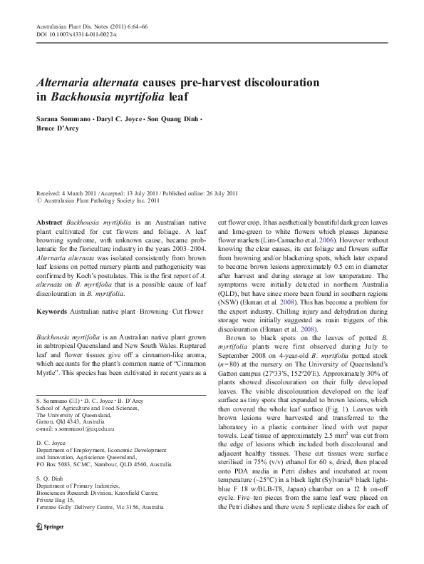 (PDF) Alternaria alternata causes pre-harvest discolouration in ...