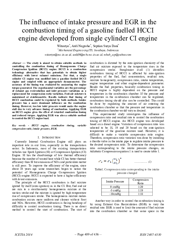 (PDF) The influence of intake pressure and EGR in the combustion timing ...