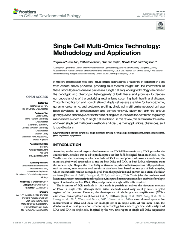 (PDF) Single Cell Multi-Omics Technology: Methodology and Application