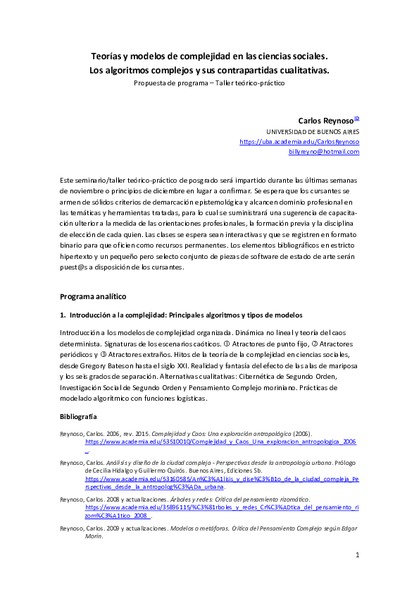 (PDF) Teorías y modelos de complejidad en las ciencias sociales. Los algoritmos complejos y sus ...
