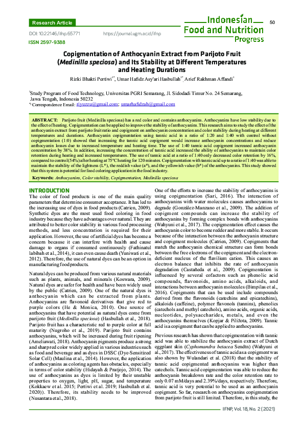 (PDF) Copigmentation of Anthocyanin Extract from Parijoto Fruit ...