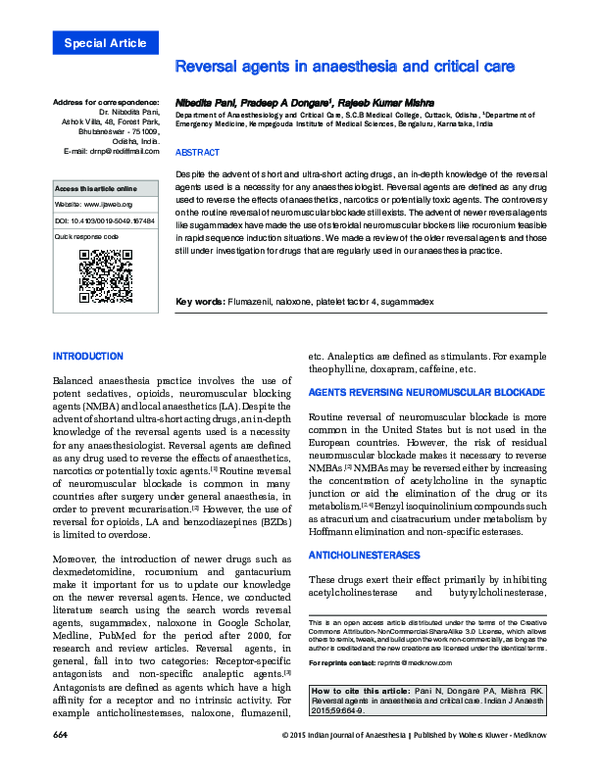 (PDF) Reversal agents in anaesthesia and critical care