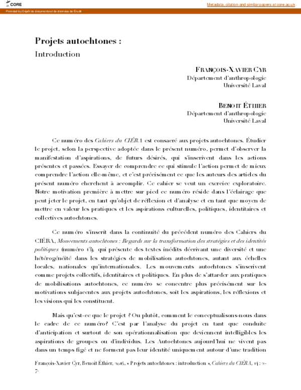(PDF) Projets autochtones: introduction