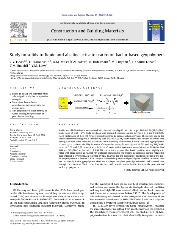 (PDF) Study on solids-to-liquid and alkaline activator ratios on kaolin ...
