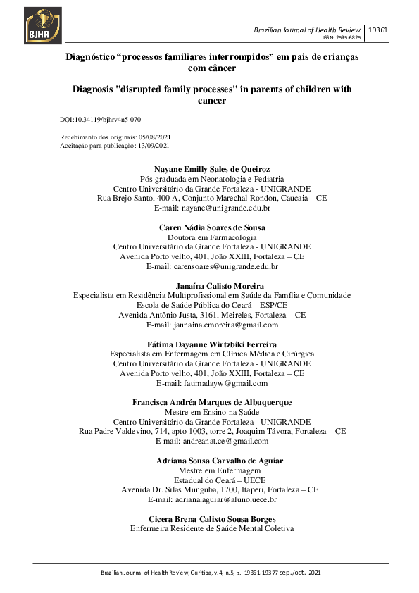 (PDF) Diagnóstico “processos familiares interrompidos” em pais de ...