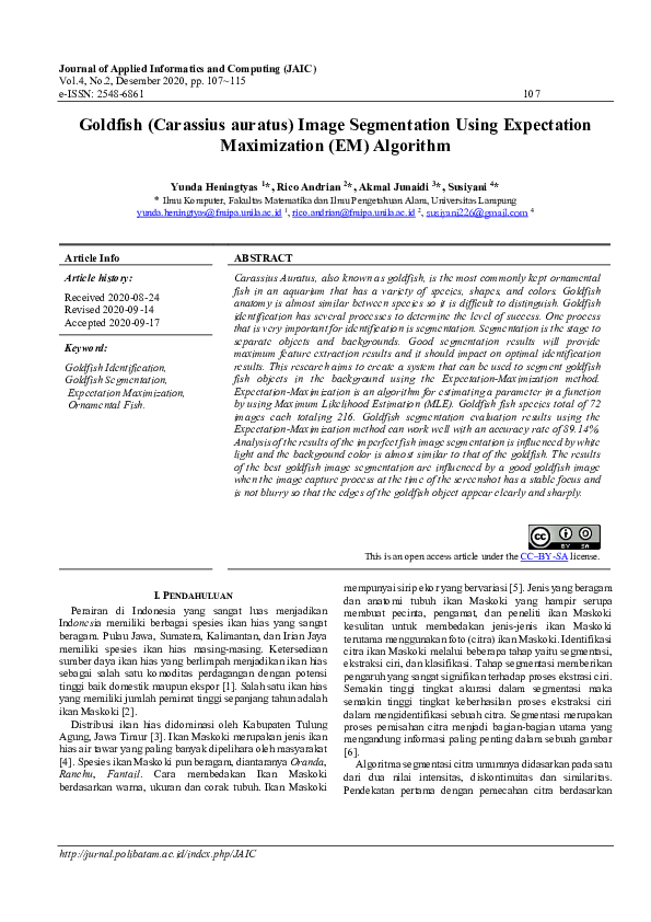 (PDF) Goldfish (Carassius auratus) Segmentation Using Expectation ...