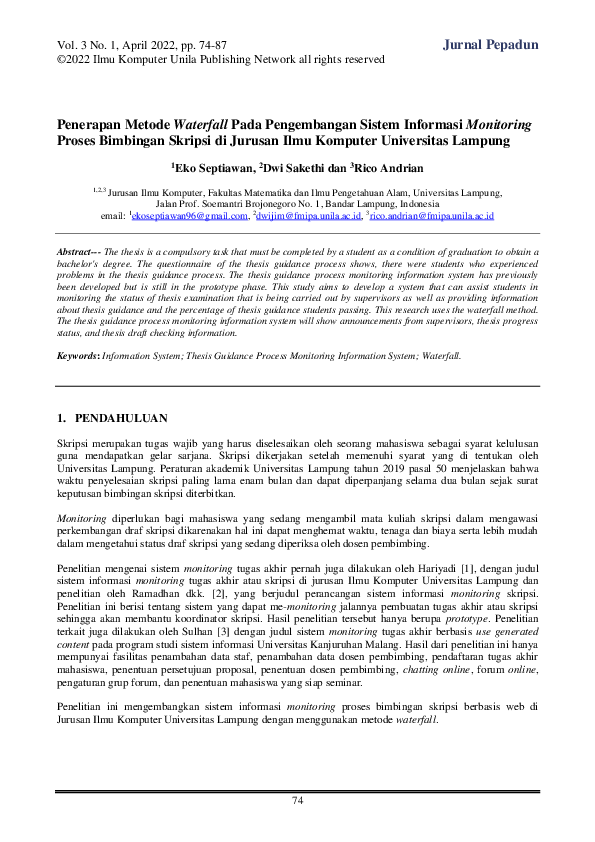 (PDF) Penerapan Metode Waterfall Pada Pengembangan Sistem Informasi Monitoring Proses Bimbingan ...