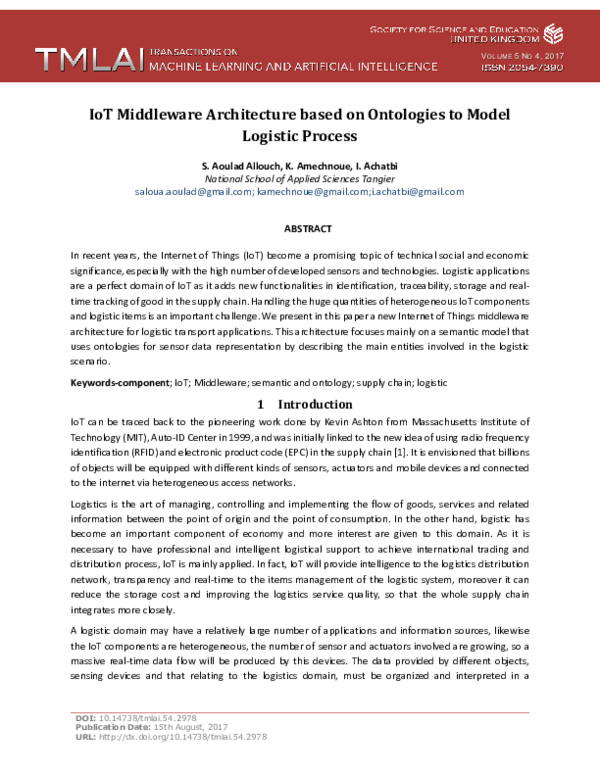 (PDF) IoT Middleware Architecture based on Ontologies to Model Logistic ...
