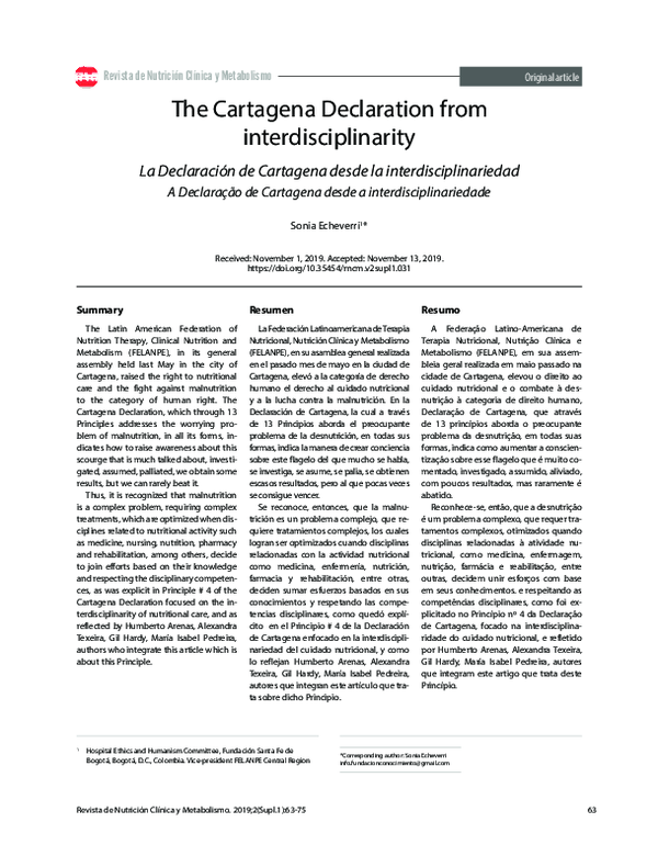 (PDF) The Cartagena Declaration from interdisciplinarity