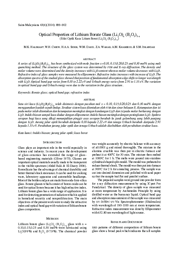 (PDF) Optical Properties of Lithium Borate Glass (Li2O) x (B2O3)
