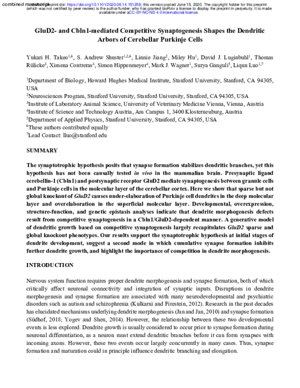 (PDF) GluD2- and Cbln1-Mediated Competitive Synaptogenesis Shapes the ...