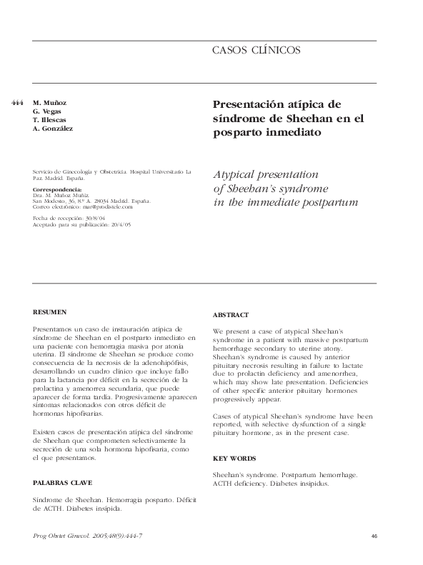 (PDF) Presentación atípica de síndrome de Sheehan en el posparto inmediato