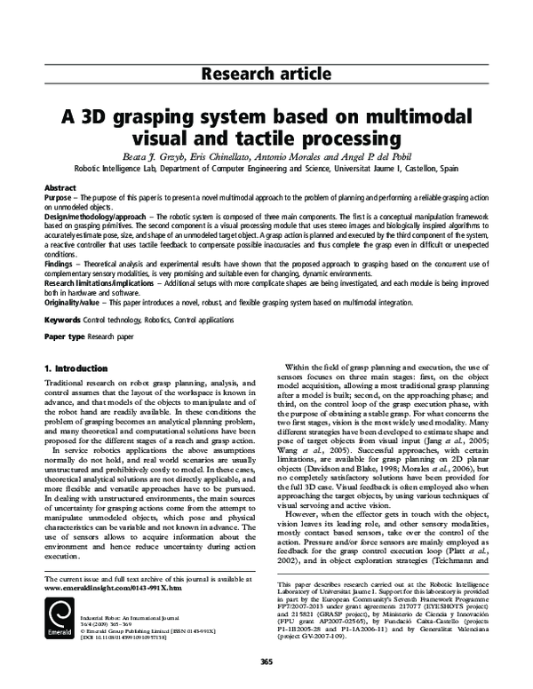 (PDF) A 3D grasping system based on multimodal visual and tactile processing