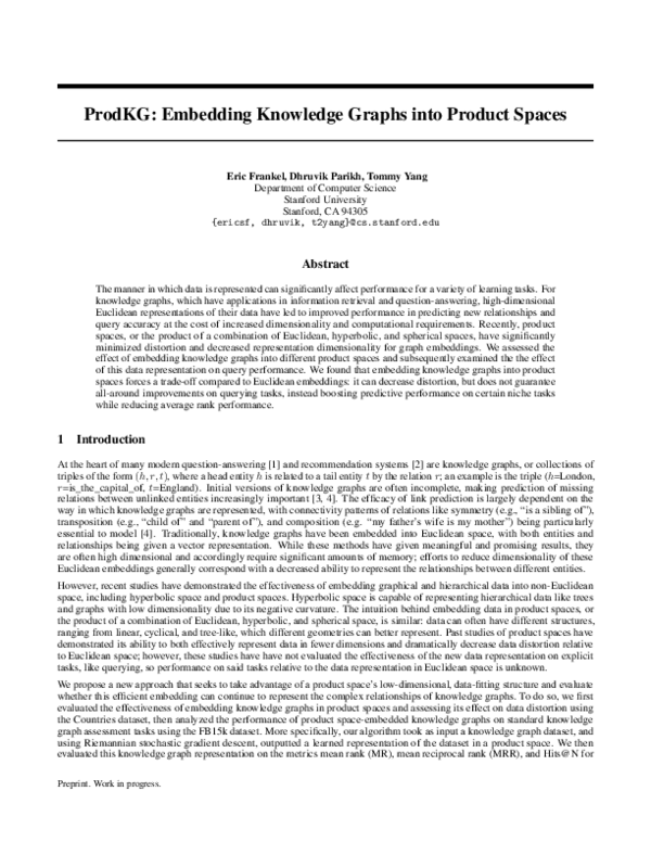Pdf Prodkg Embedding Knowledge Graphs Into Product Spaces