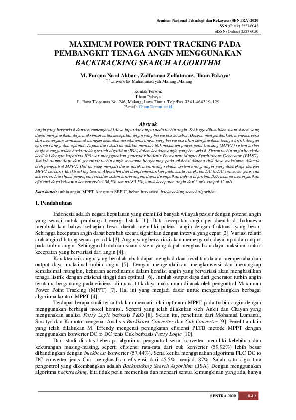(PDF) Maximum Power Point Tracking Pada Pembangkit Angin Menggunakan Backtracking Search Algorithm