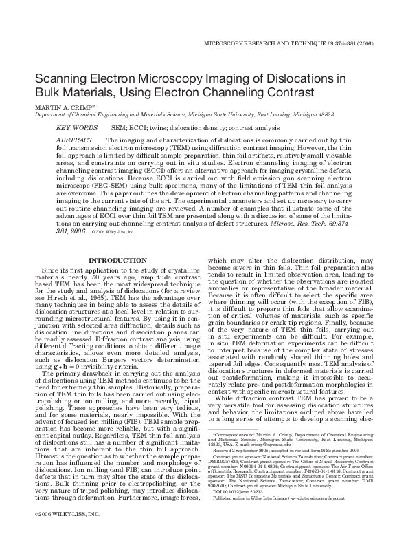 (PDF) Scanning electron microscopy imaging of dislocations in bulk ...