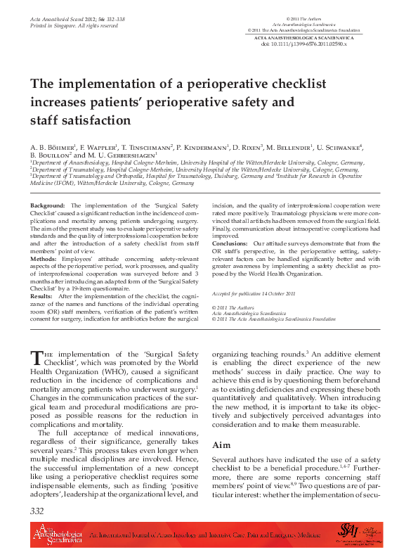(PDF) The implementation of a perioperative checklist increases ...