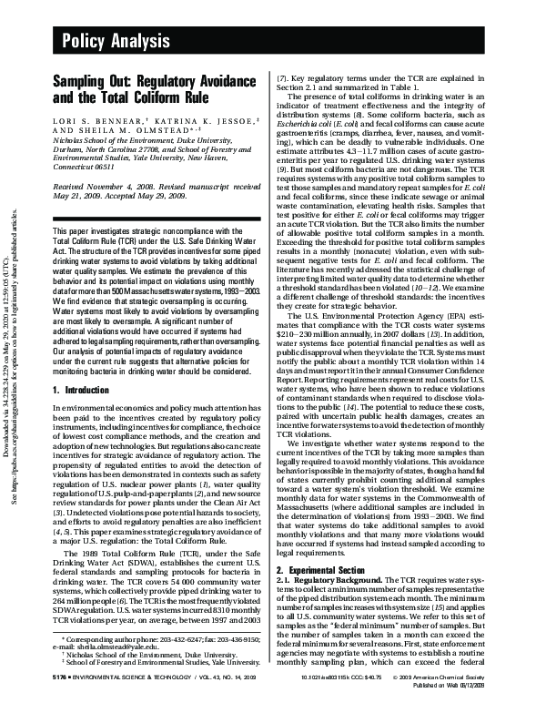 (PDF) Sampling Out: Regulatory Avoidance and the Total Coliform Rule