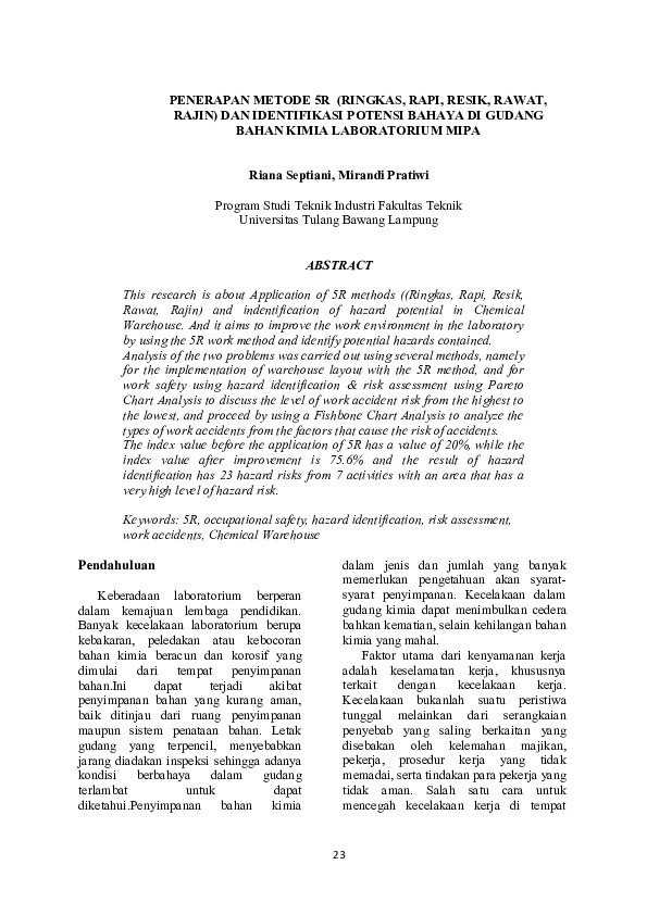 (PDF) Penerapan Metode 5R (Ringkas, Rapi, Resik, Rawat, Rajin) Dan ...