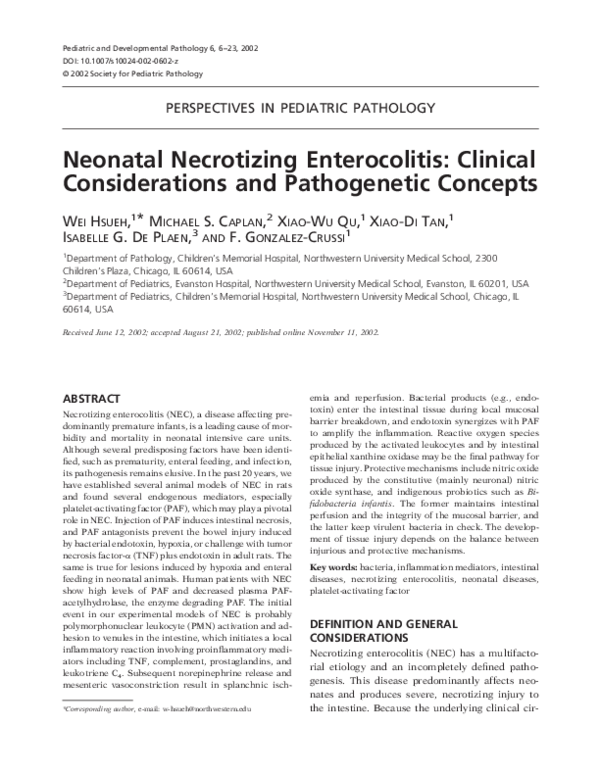 (PDF) Neonatal Necrotizing Enterocolitis: Clinical Considerations and ...